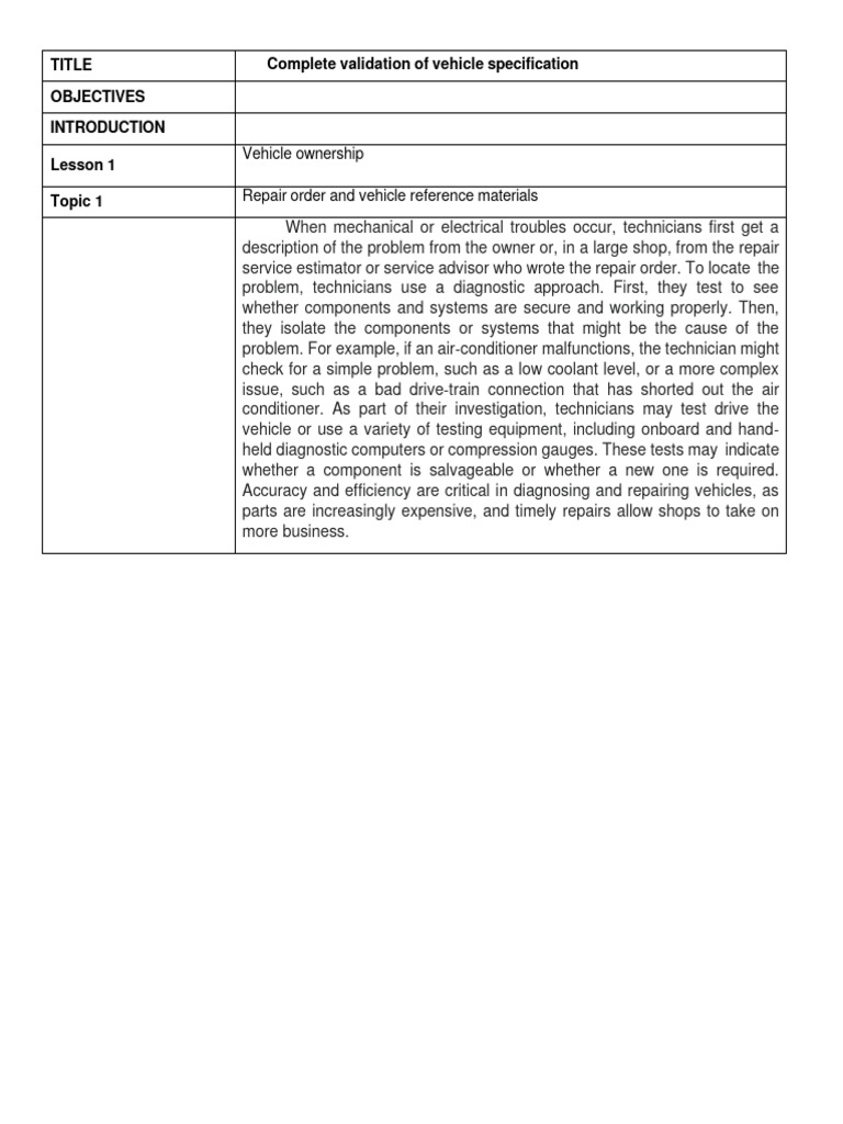 Complete Validation of Vehicle Specification | PDF