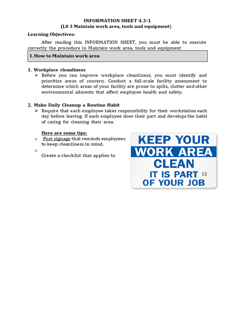 Maintain Workplace Cleanliness & Safety | PDF | Occupational Safety And ...
