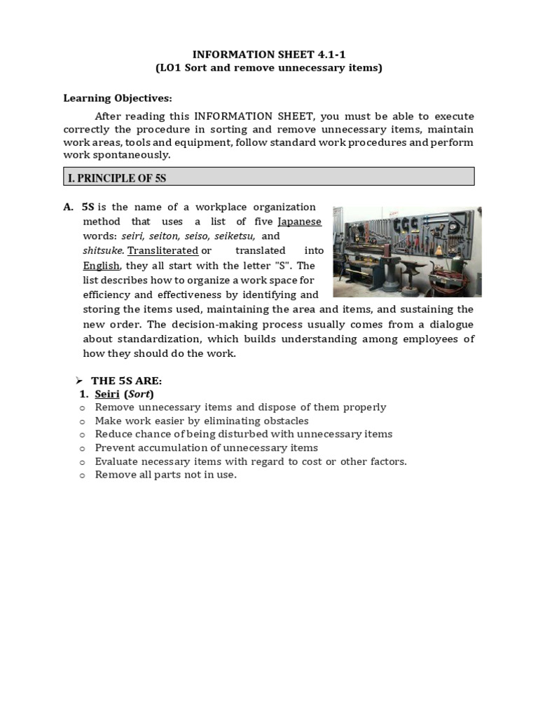5S Method: Sorting Unnecessary Items | PDF | Business