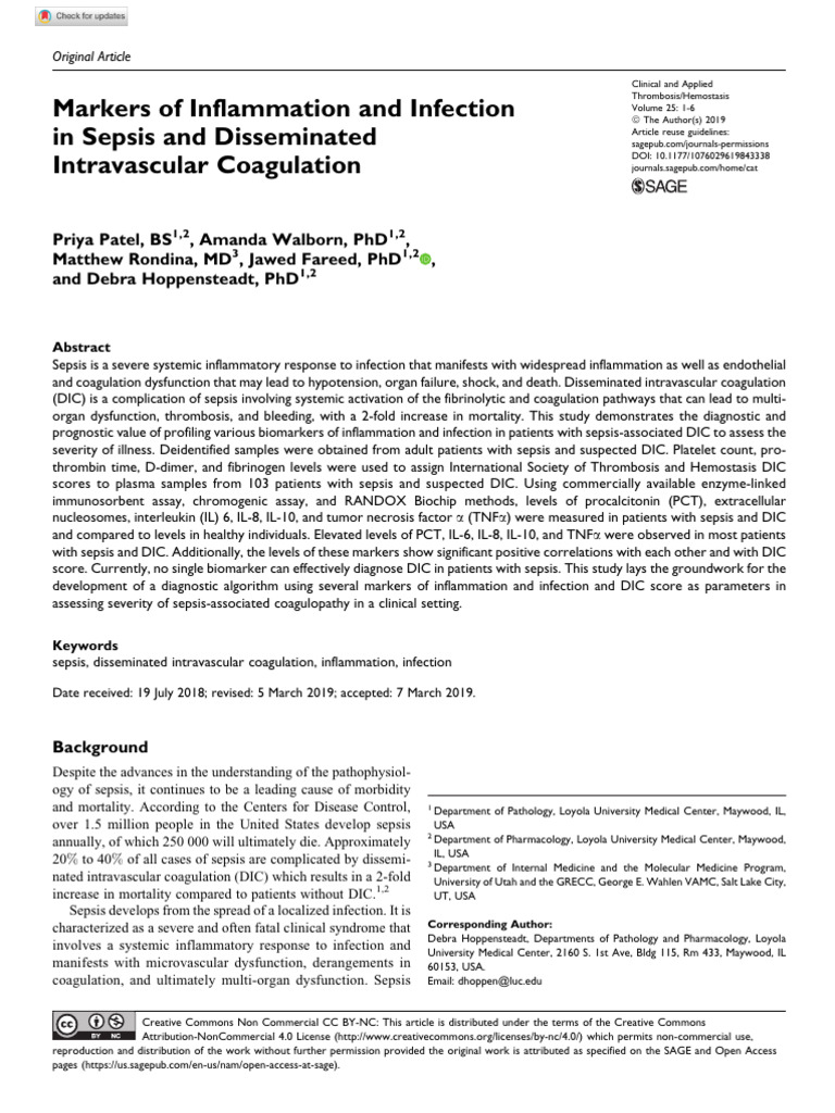 Sepsis, DIC, and Inflammation Biomarkers | PDF | Inflammation | Sepsis