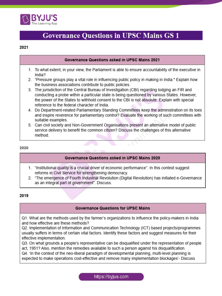 Governance Questions in UPSC Mains GS 1 2013 2021 | PDF | Governance ...