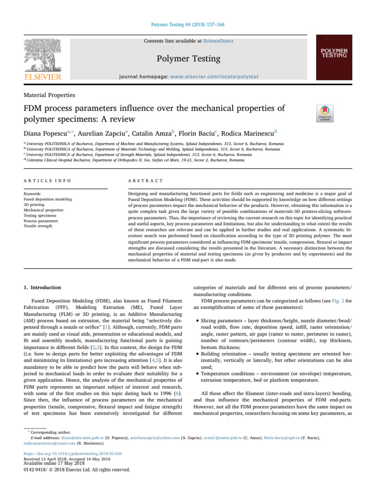 FDM Process Parameters Influence Over The Mechanical Properties of Polymer Specimen | PDF ...