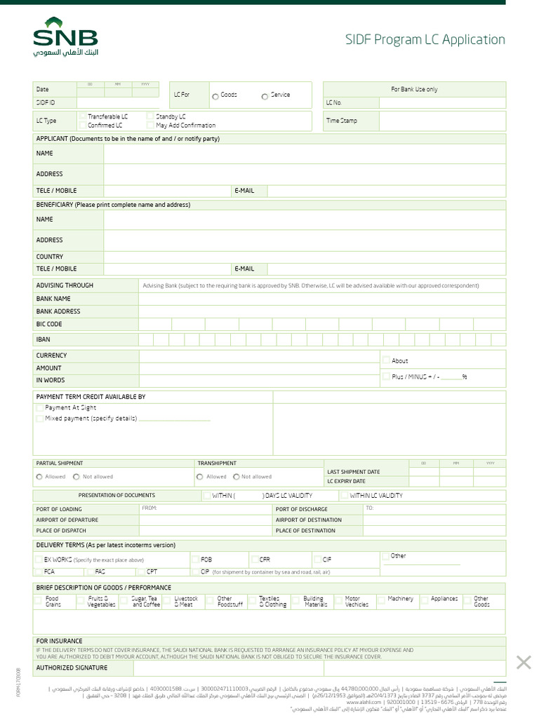 SIDF Program Letter of Credit Application | PDF | Bill Of Lading | Business