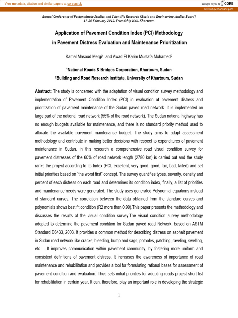 Application of Pavement Condition Index (PCI) Methodology in Pavement Distress Evaluation and ...