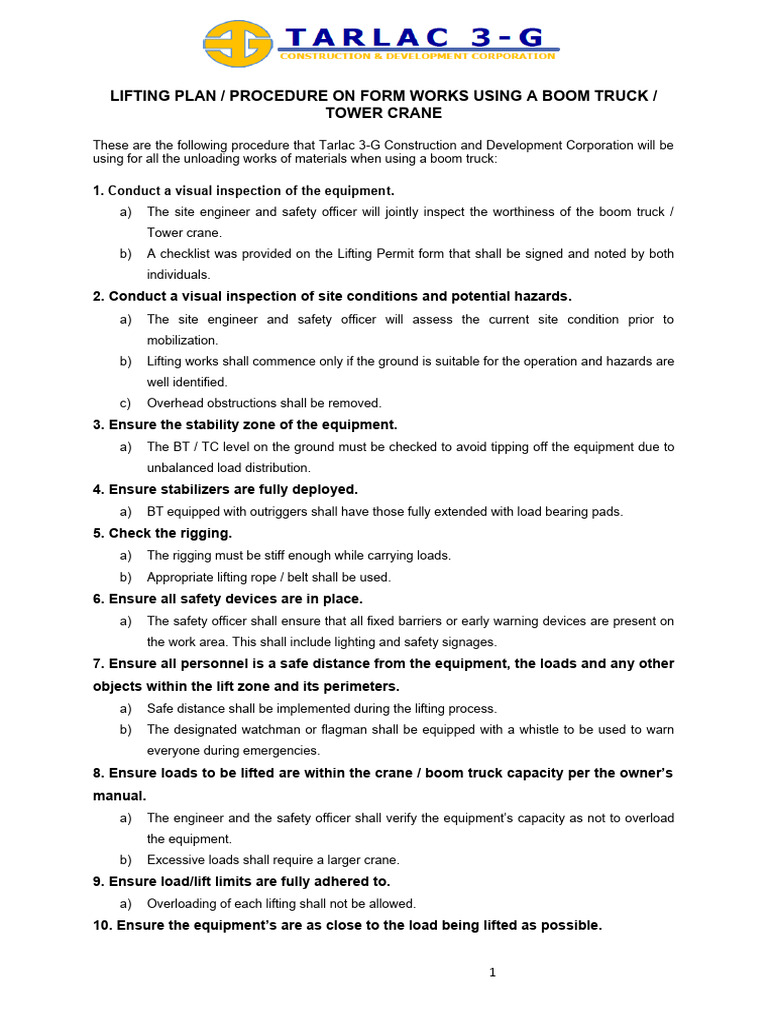 Lifting Planprocedures On Form Works | PDF | Crane (Machine)