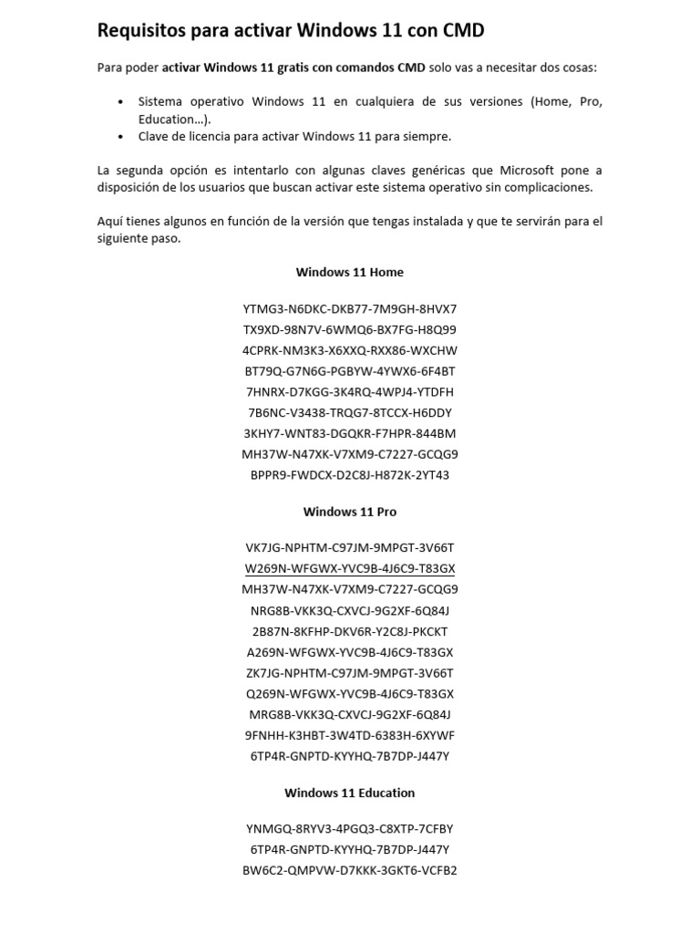 Requisitos para activar Windows 11 con CMD | PDF | Compatibles con PC ... Requisitos para activar Windows 11 con CMD | PDF | Compatibles con PC ...
