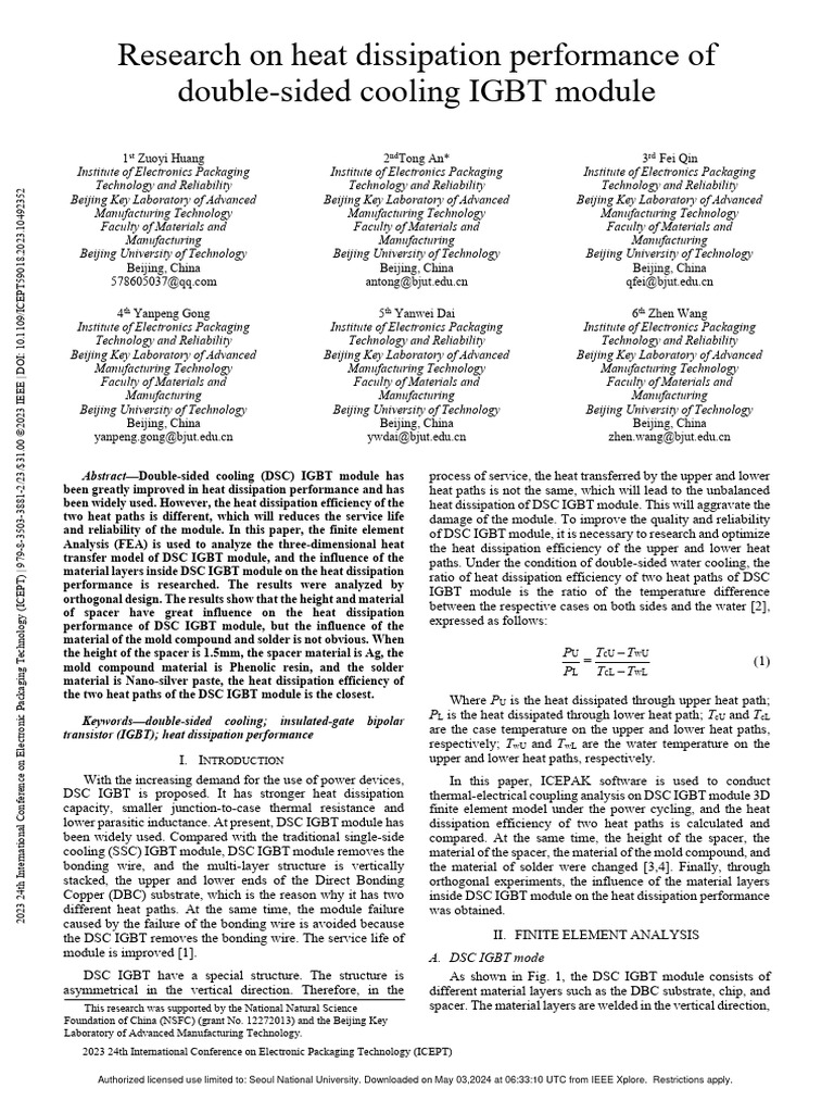 Research On Heat Dissipation Performance of Double-Sided Cooling IGBT ...