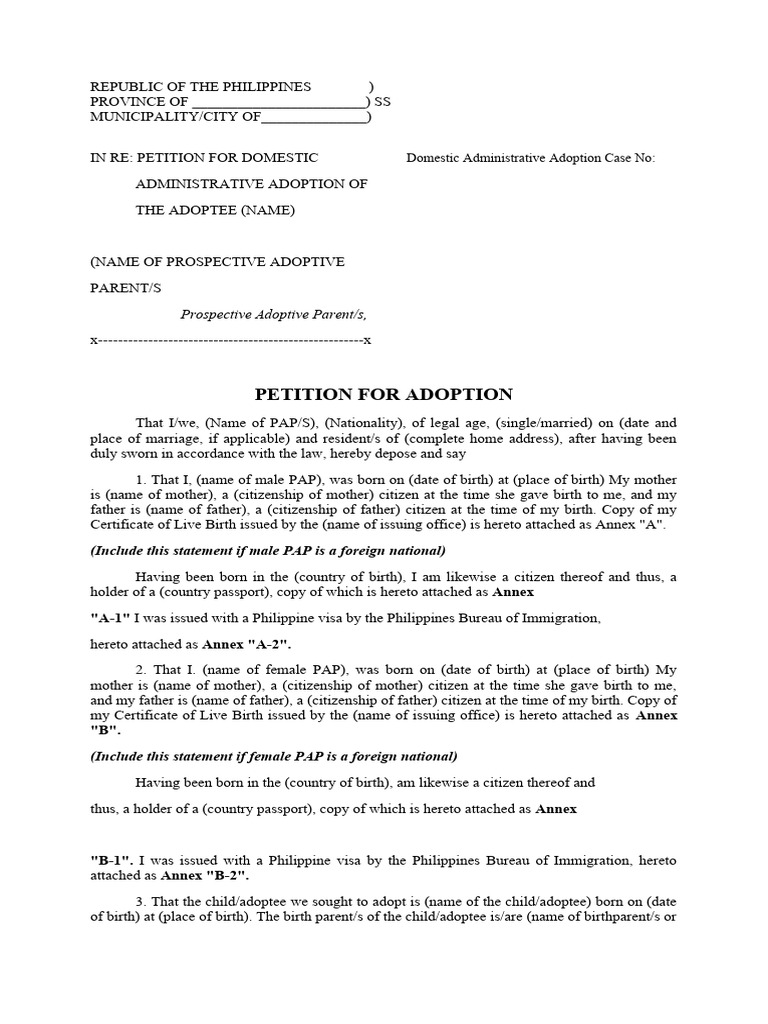 PETITION FOR ADOPTION | PDF | Citizenship | Adoption