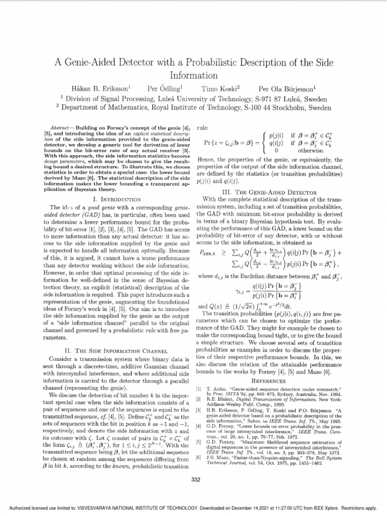 Genie-Aided Detector with Bayesian Side Info | PDF | Information | Statistics