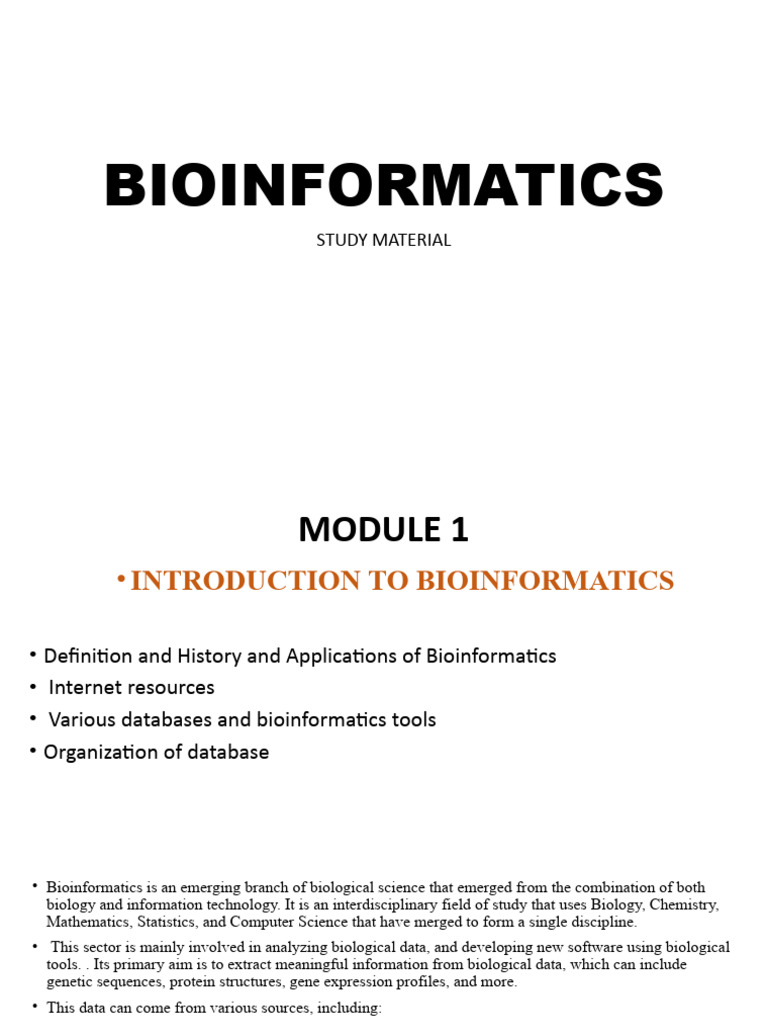 Bioinformatics: Study Material | PDF | Bioinformatics | Systems Biology