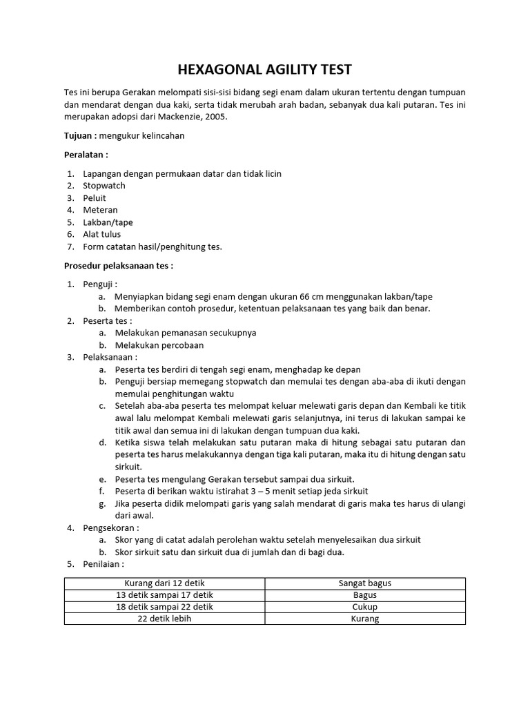 HEXAGONAL AGILITY TEST (Teskur) | PDF