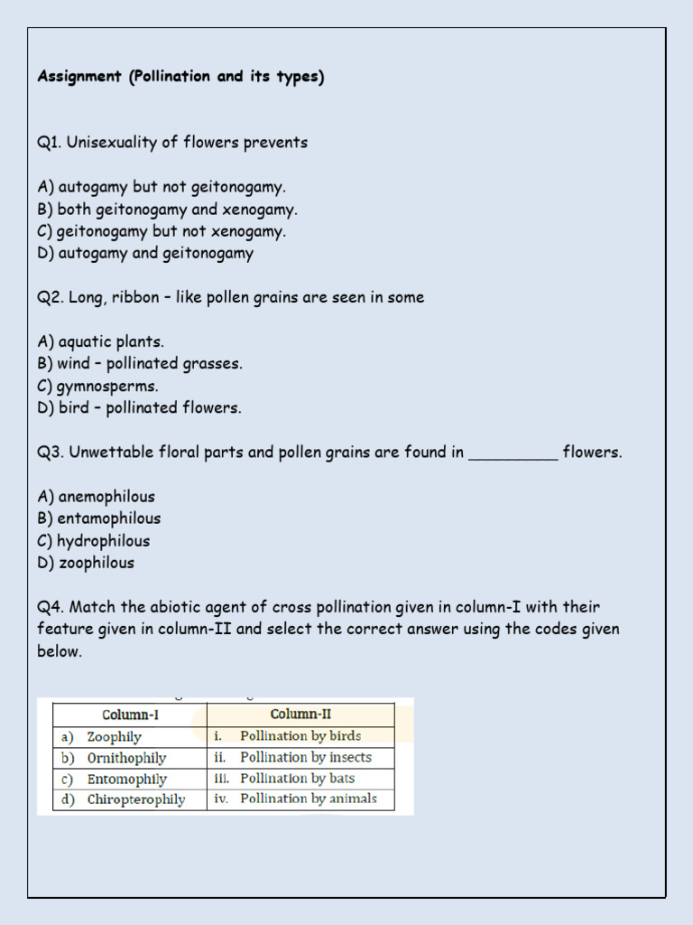 Assignment (Pollination and Its Types) | Download Free PDF | Flowers | Pollination