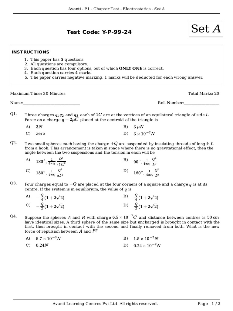 CW-12P22.2-Coulomb's Law-NEET-Que | PDF | Force | Electrostatics