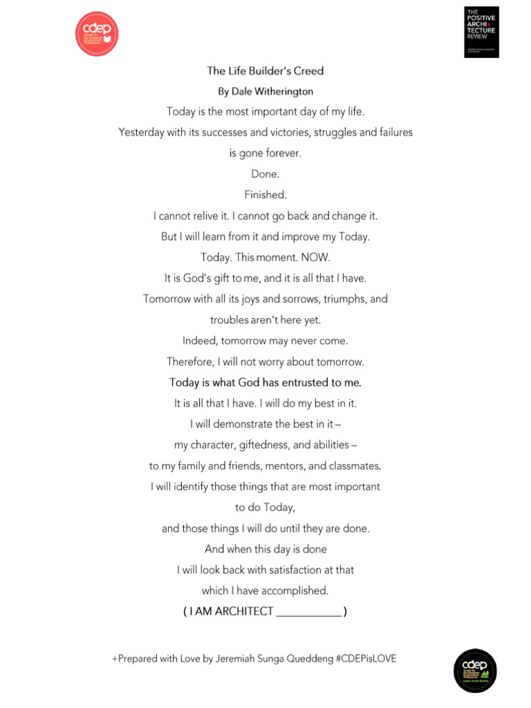 The Life Builders Creed January2024 | PDF