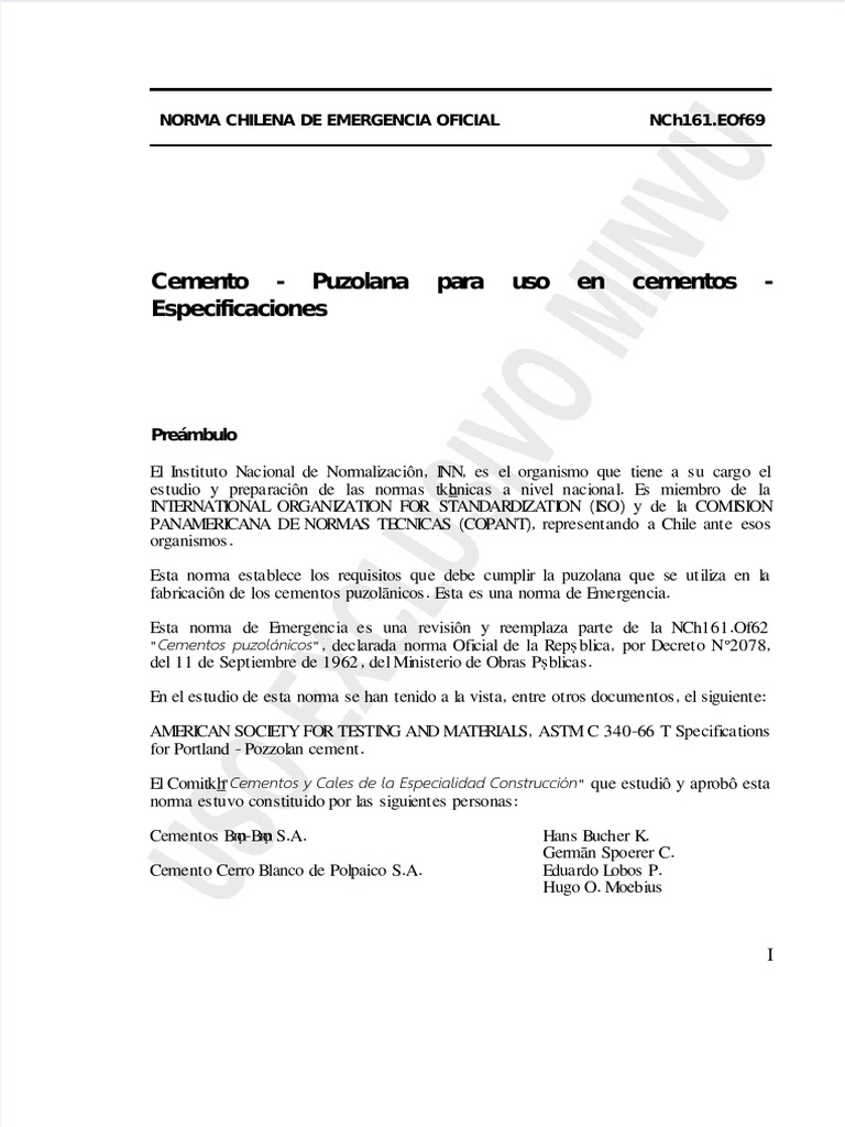 NCH 161 of 1969 | Descargar gratis PDF | Cemento | Lima (Material)