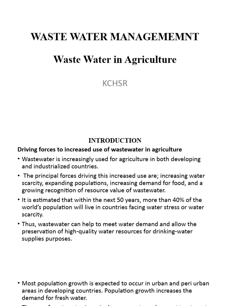 Waste Water in Agriculture | PDF | Agriculture | Water