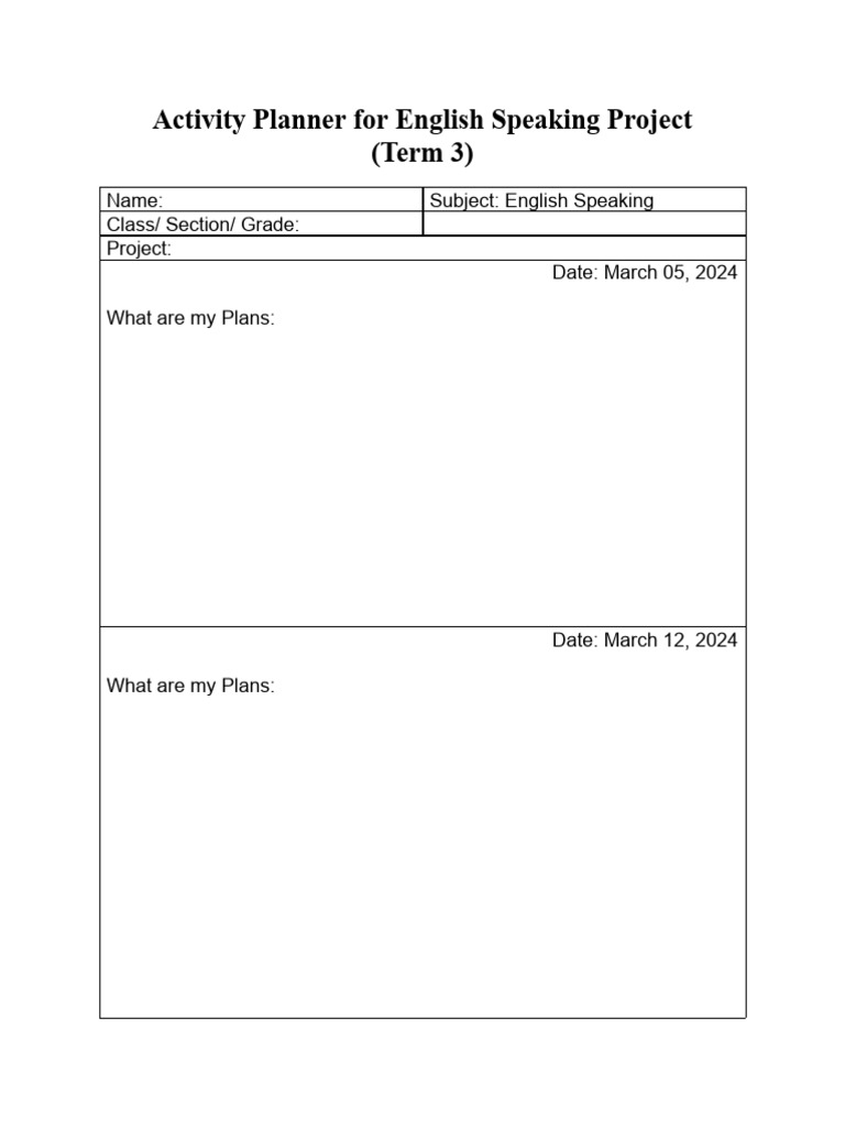English Speaking Project Planner | PDF