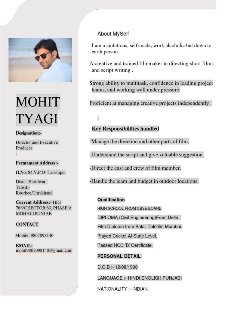 Mohit Tyagi Biodata 1 | PDF | Career & Growth