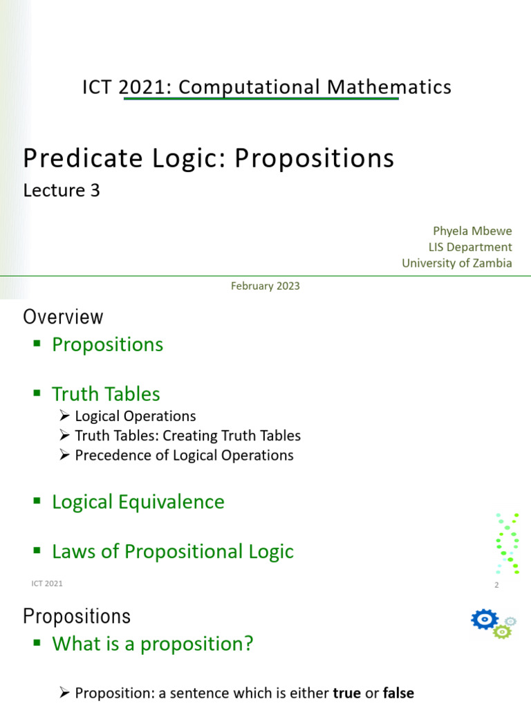 03 - Predicate Logic - Propositions | PDF | Proposition | Logic