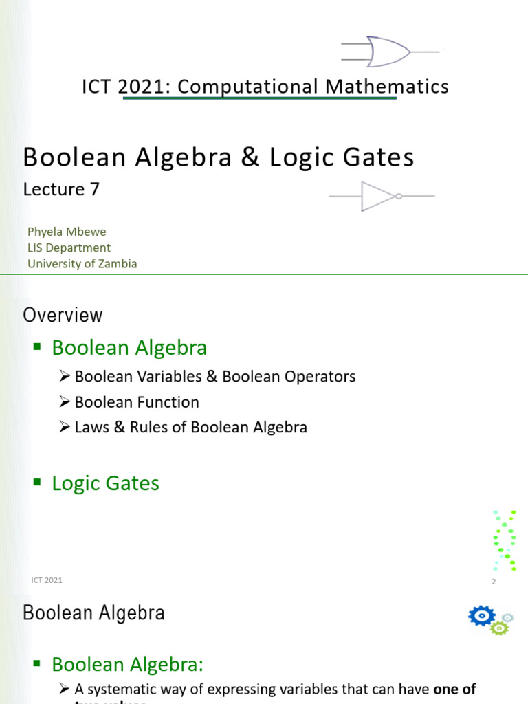 07 - Boolean Algebra Logic Gates | PDF | Boolean Algebra | Teaching ...