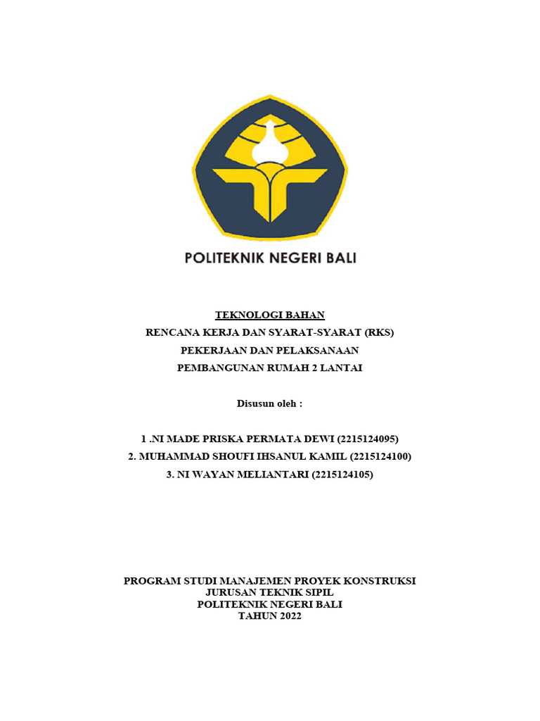 Rencana Kerja Dan Syarat-Syarat (RKS) Pekerjaan Dan Pelaksanaan Pembangunan Rumah 2 Lantai FIX | PDF