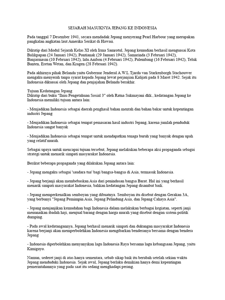 Sejarah Masuknya Jepang Ke Indonesia | PDF