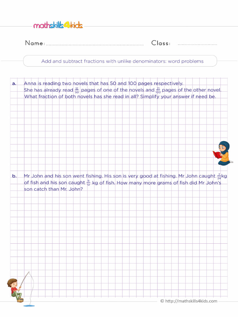 07.add and Subtract Fractions Unlike Denominators Word Problems ...