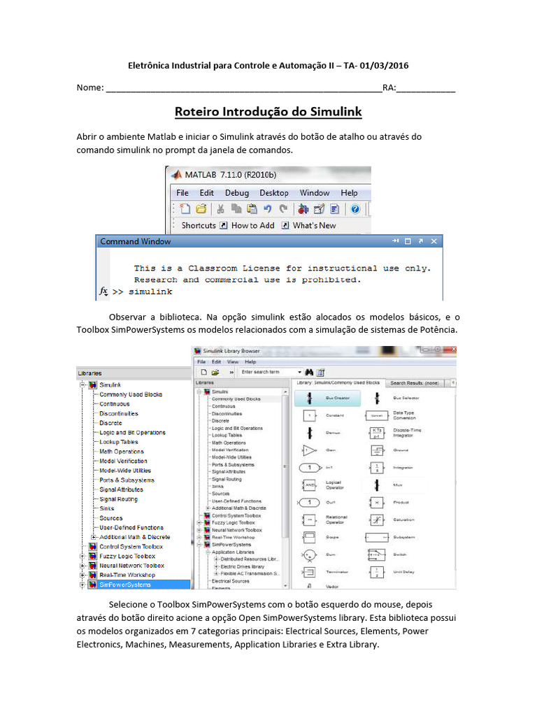 Aula Simulink A1 | Download grátis PDF | Rede elétrica | Matlab