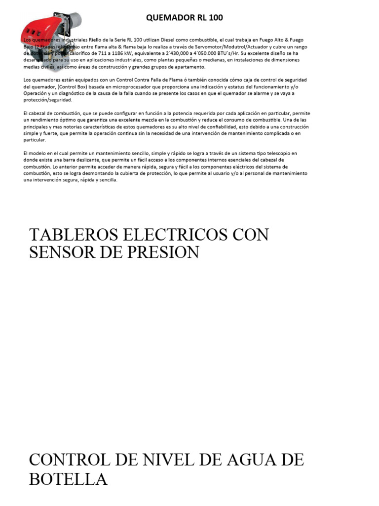 Quemador RL 100 y Válvulas de Manguito | PDF | Incendios
