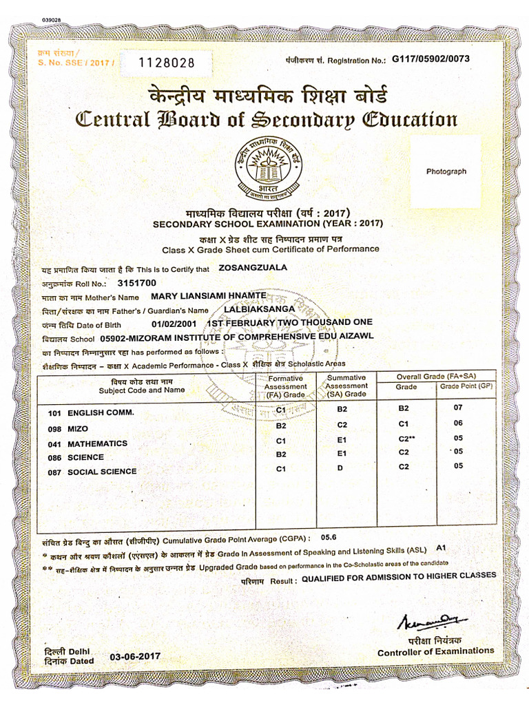 Class 10th Marksheet | PDF