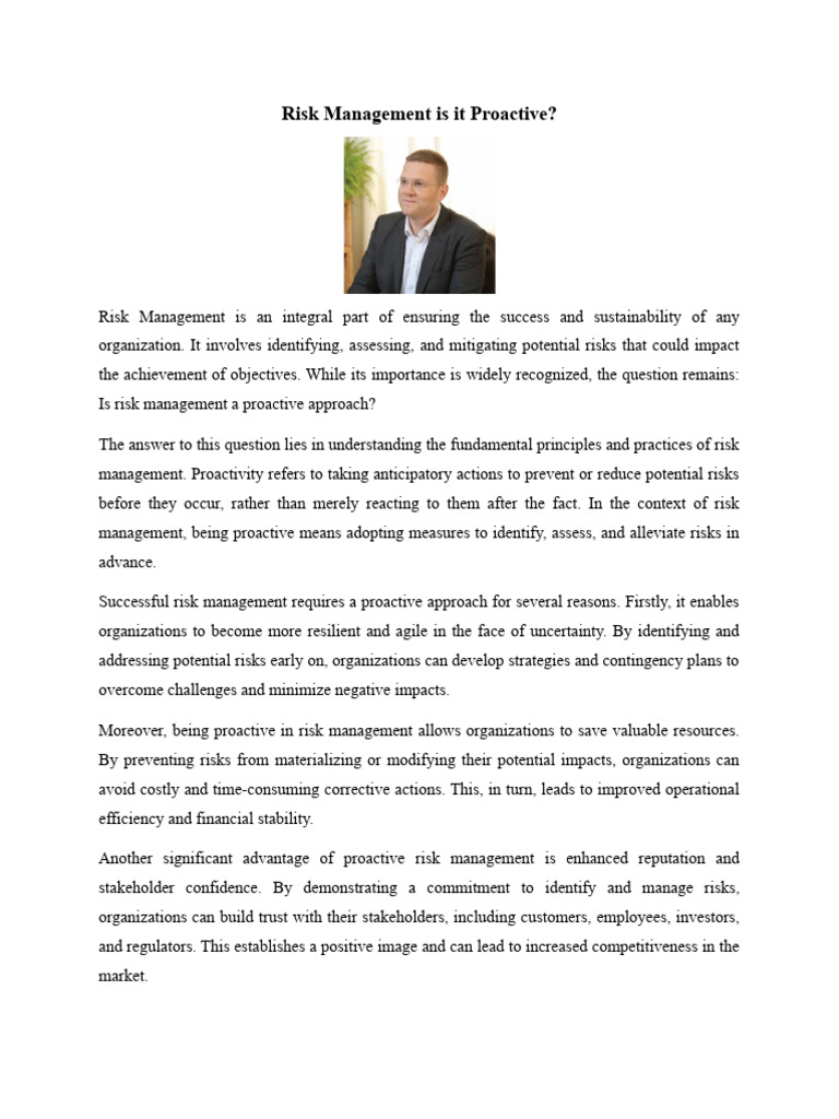 Risk Management Proactive Approach 7dec2023 | PDF | Risk Management | Risk