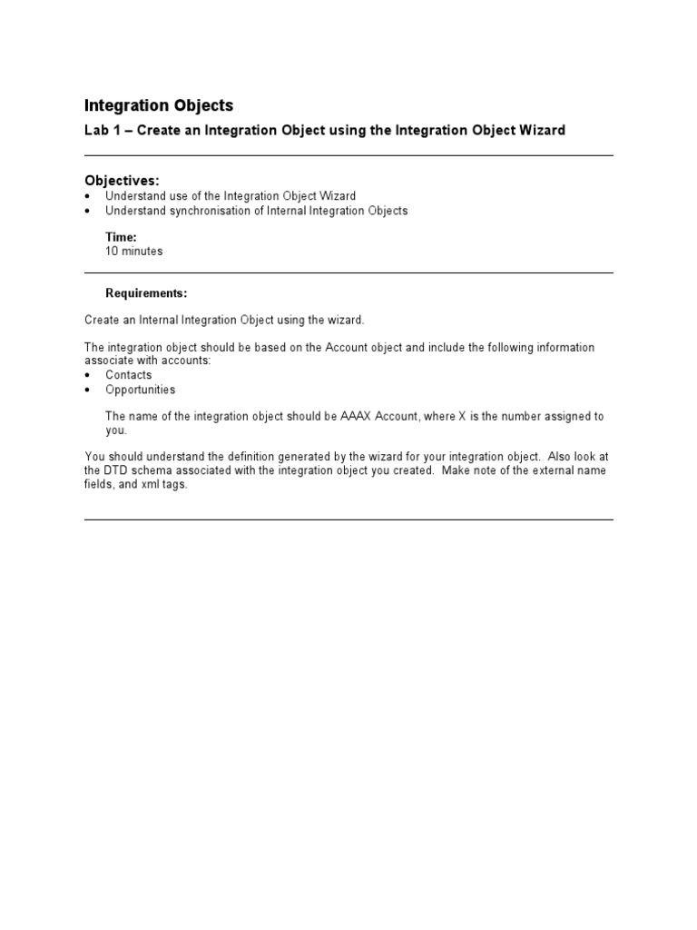 Integration Objects: Lab 1 - Create An Integration Object Using The Integration Object Wizard | PDF