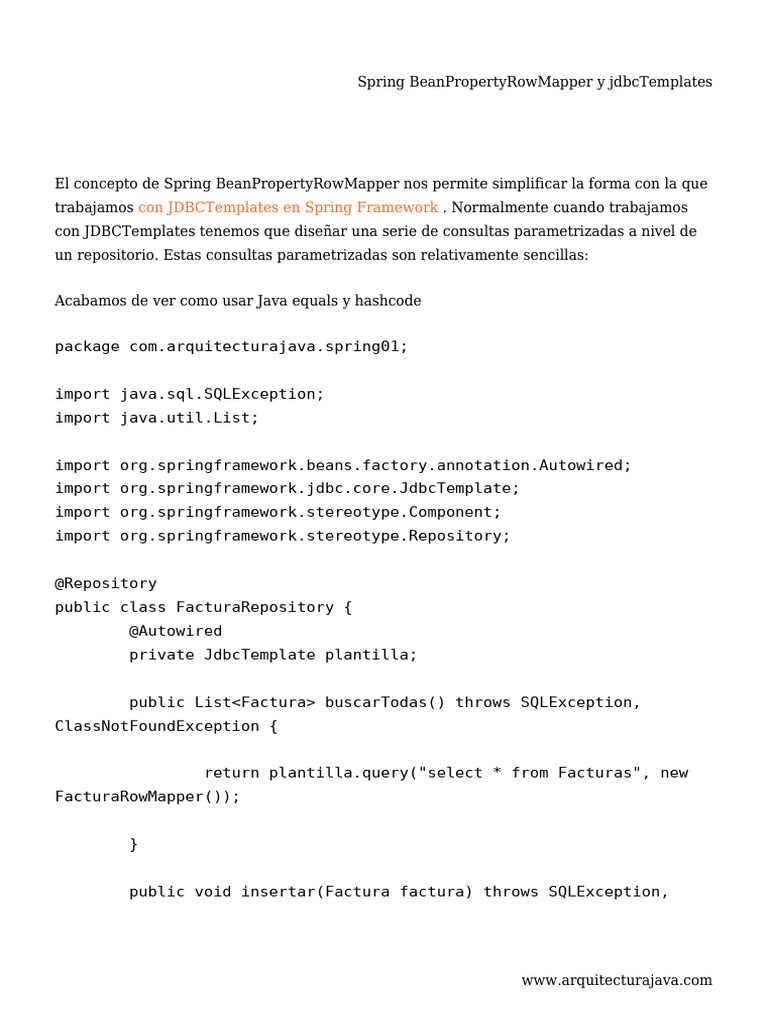 Spring BeanPropertyRowMapper y Jdbctemplates | PDF | SQL | Java ...