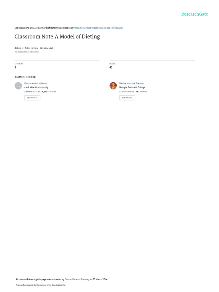 Classroom NoteA Model of Dieting | Download Free PDF | Equations ...