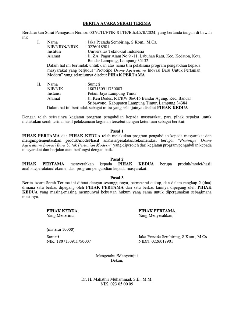 Serah Terima Prototipe Drone Pertanian | PDF