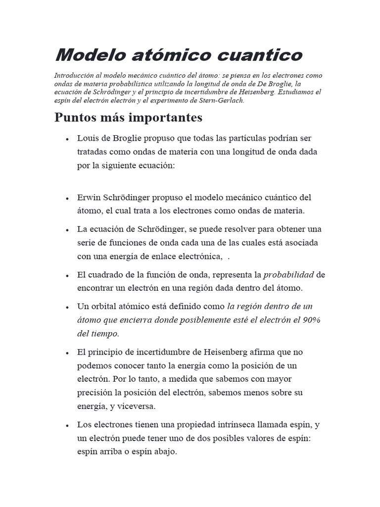 Modelo Atómico Cuantico (Alumno Zavala) | PDF | Electrón | Mecánica cuántica