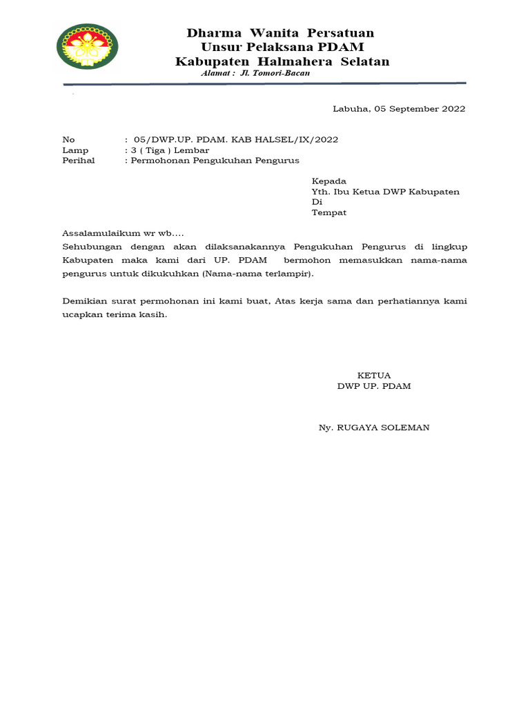 Surat Permohonan Pengukuhan | PDF