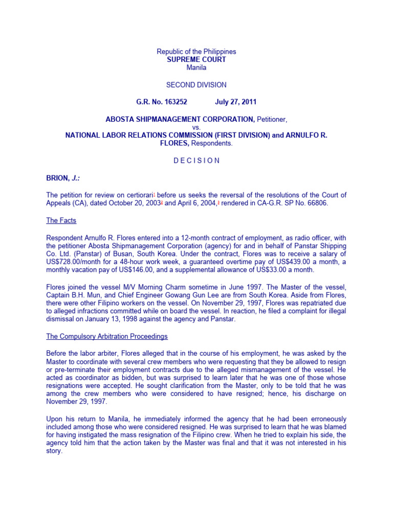 Abosta Management vs. National Labor Relations | PDF | Sea Captain ...