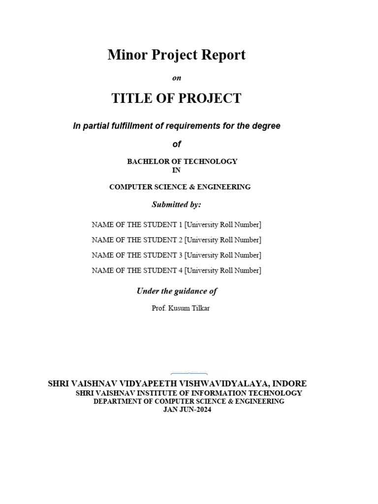SVIIT-CSE - Minor Project Report Format For Jan-Jun2024 | PDF | Times New Roman | Computing