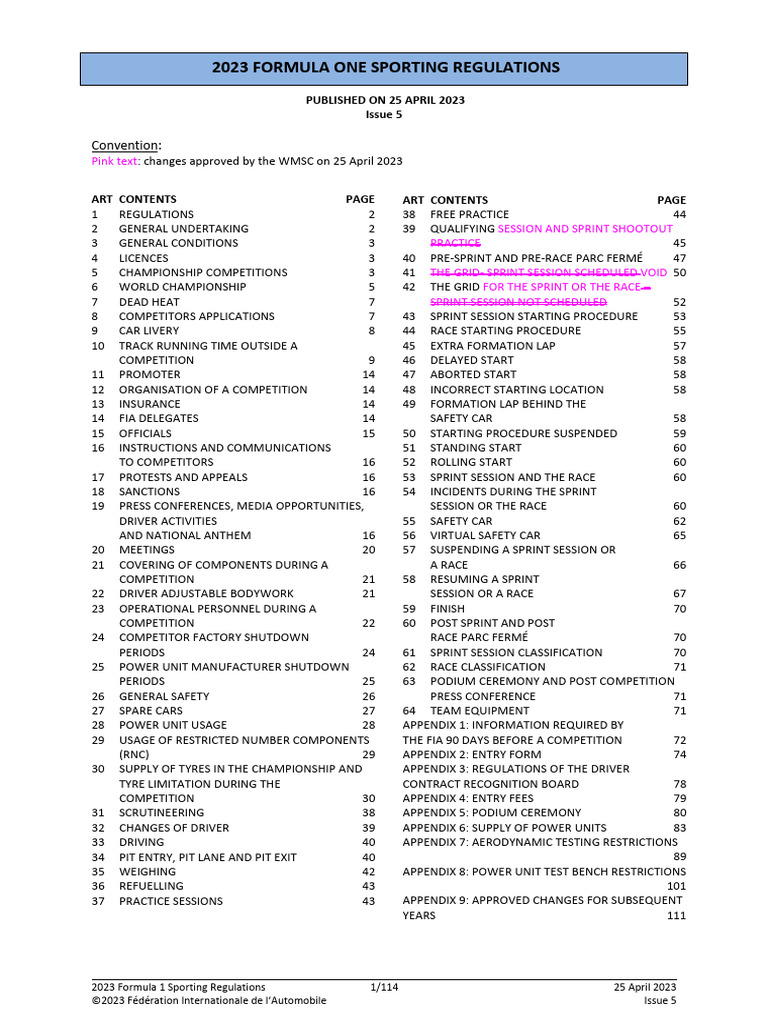 Fia 2023 Formula 1 Sporting Regulations - Issue 5 - 2023-04-25 0 | PDF ...