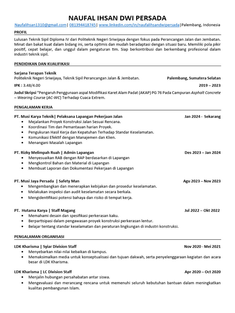 CV Naufal Ihsan Dwi Persada - Fix | PDF | Teknologi & Rekayasa