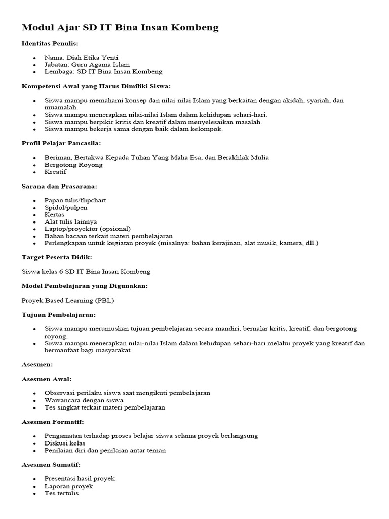 Modul Ajar PAI Kelas 6 SD IT Bina Insan KB | PDF