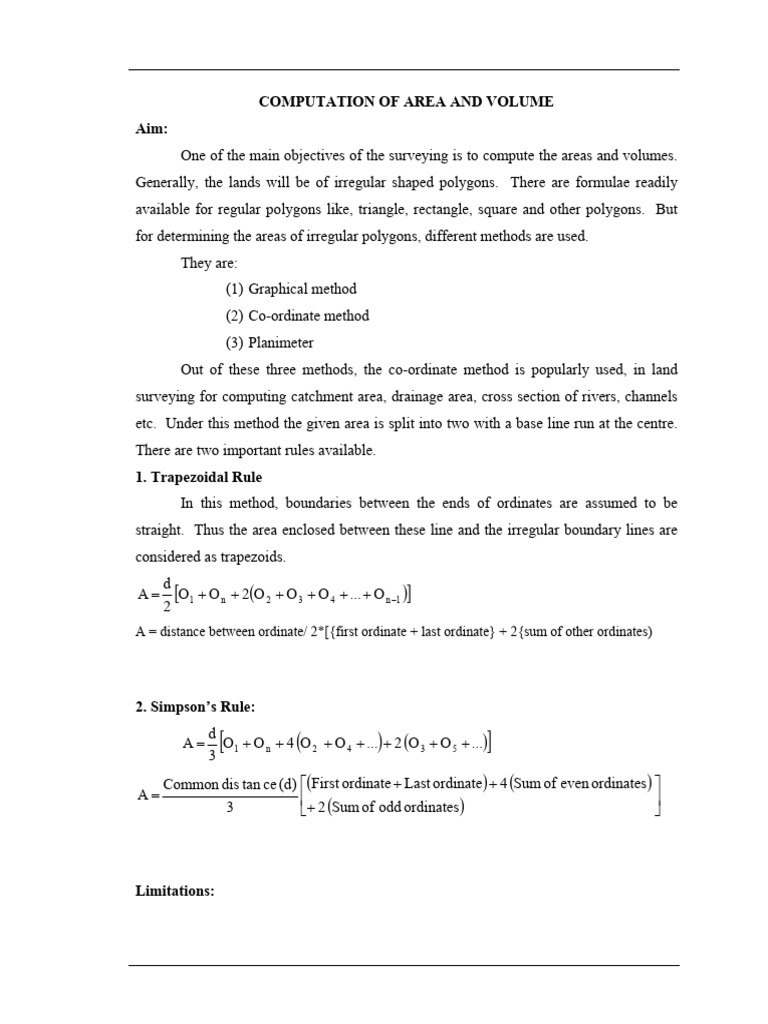 Area and Volume Computation Methods | PDF | Area | Equations