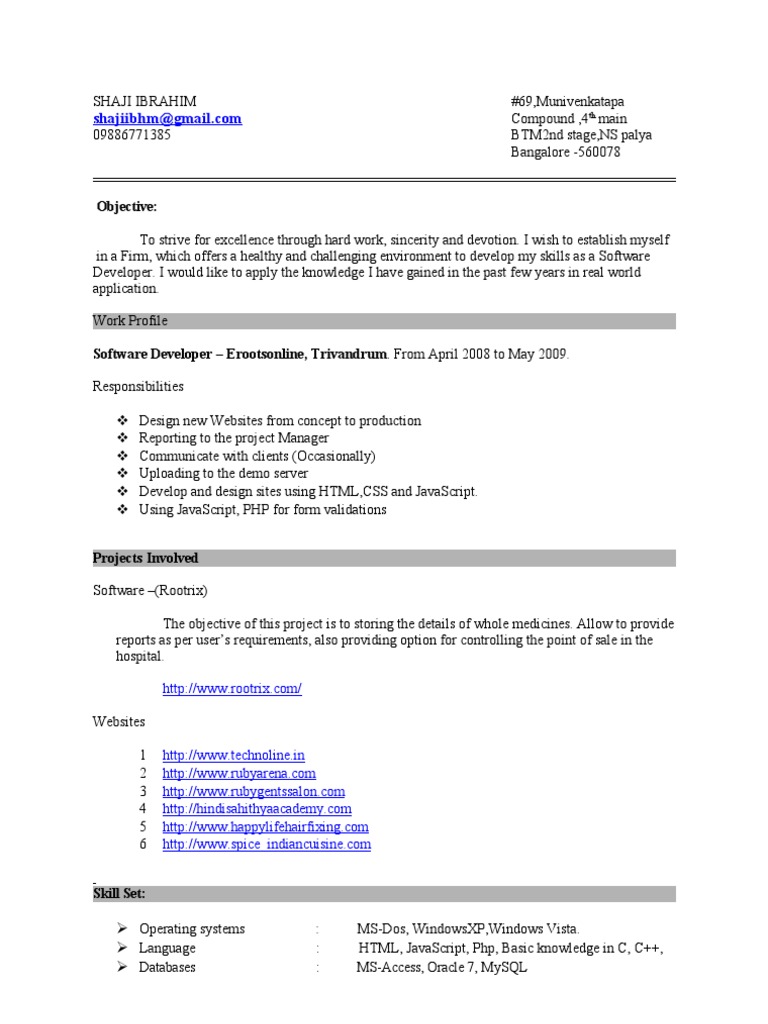 Resume Shaji | PDF | Websites | Java Script