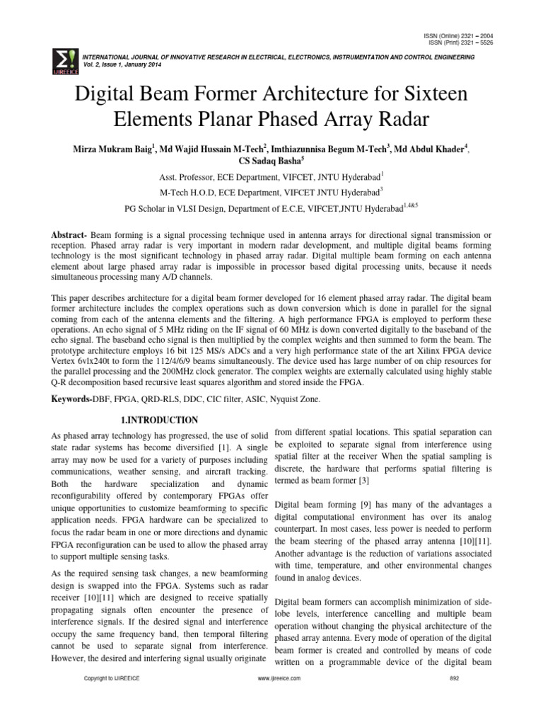 Digital Beam Former Architecture For Sixteen Elements Planar Phased Array Radar | Download Free ...