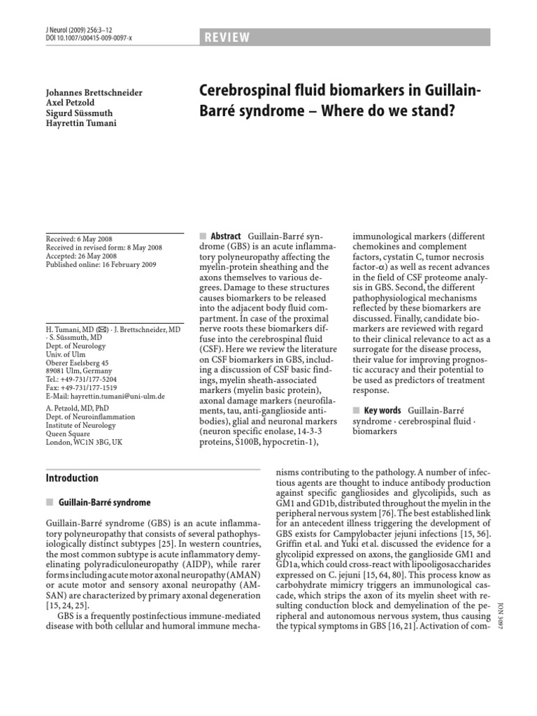 Cerebrospinal Fluid Biomarkers in Guillain-Barré Syndrome - Where Do We ...