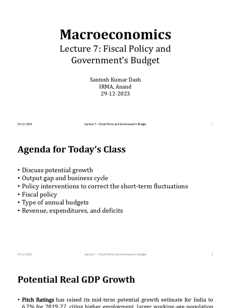Lec7-8-Fiscal Policy and Government's Budget | PDF | Fiscal Policy | Inflation