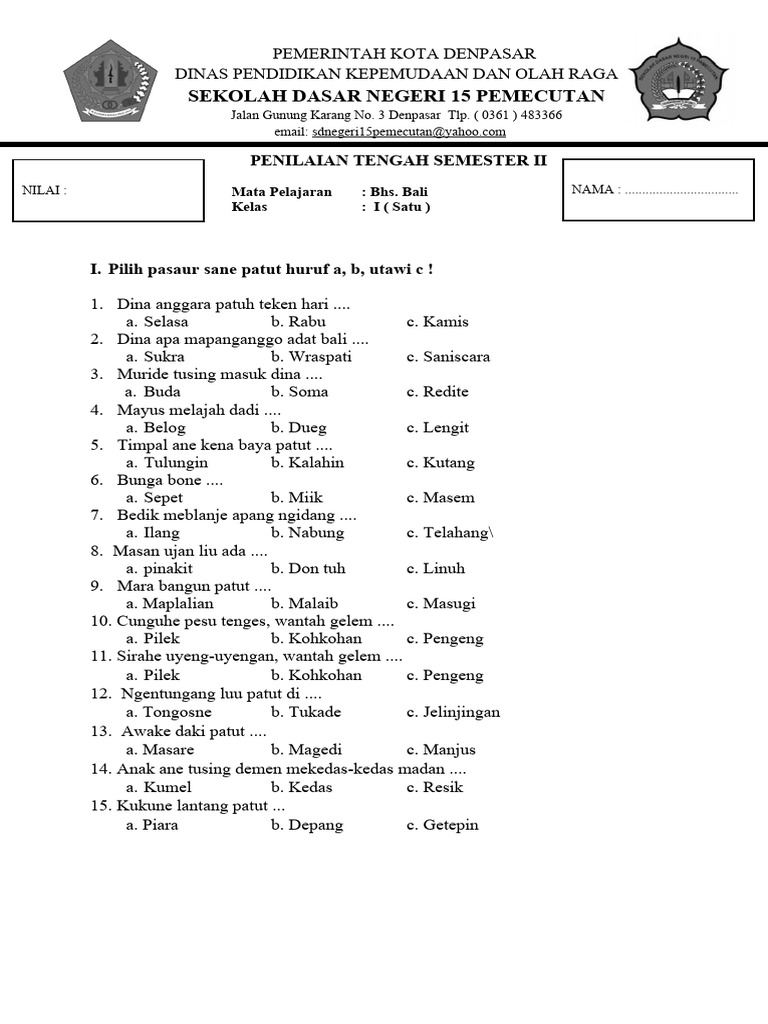 Bhs Bali 1 SMT 2 | PDF
