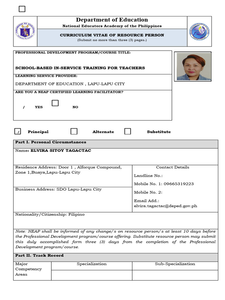 NEAP-CV-for-Resource-Speakers-ELVIRA | PDF | Behavior Modification | Learning
