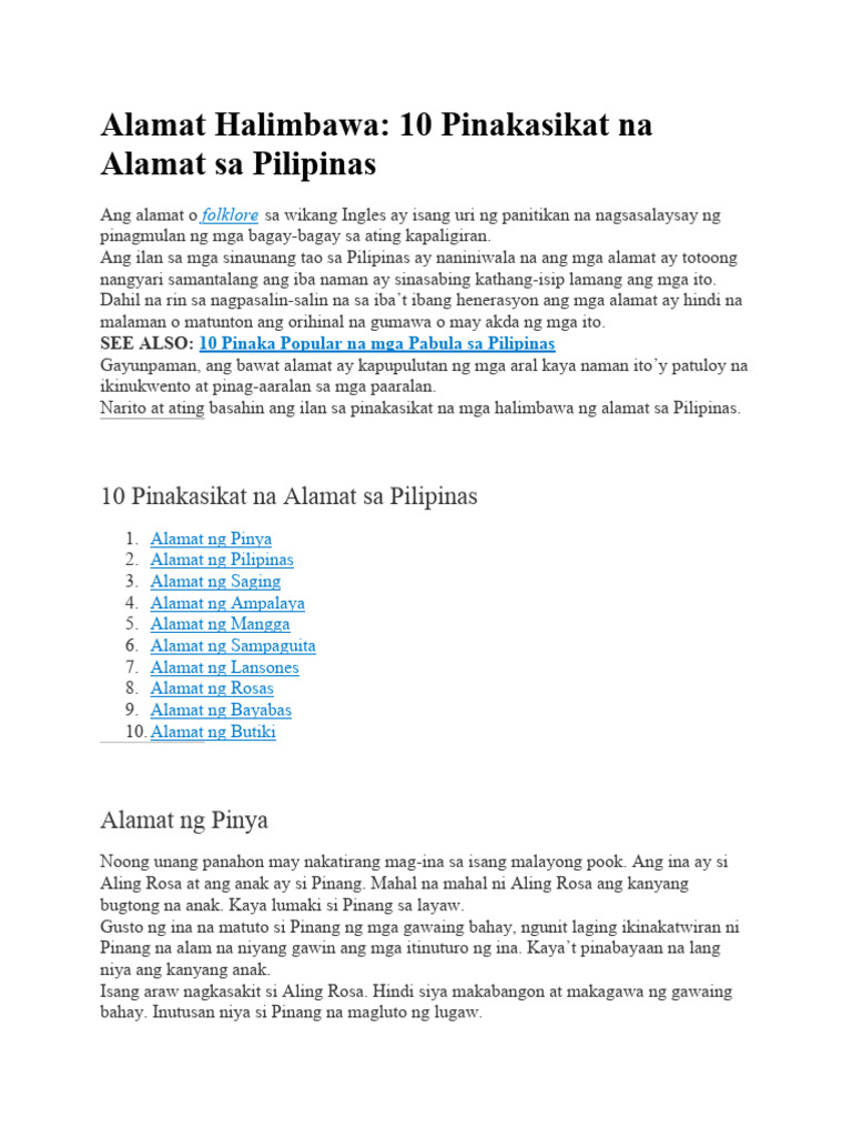 Halimbawa Ng Alamat Mga Tula At Halimbawa NG Mga Alamat | PDF